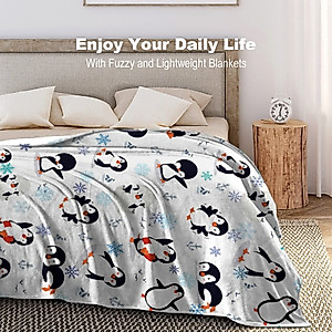 Animal Penguin Blanket Ultra Soft Cute Penguins Flannel Fleece Throw Blankets Lightweight Microfiber Fun Art Kids Adult Bedding for Gifts Travel 50"X40"