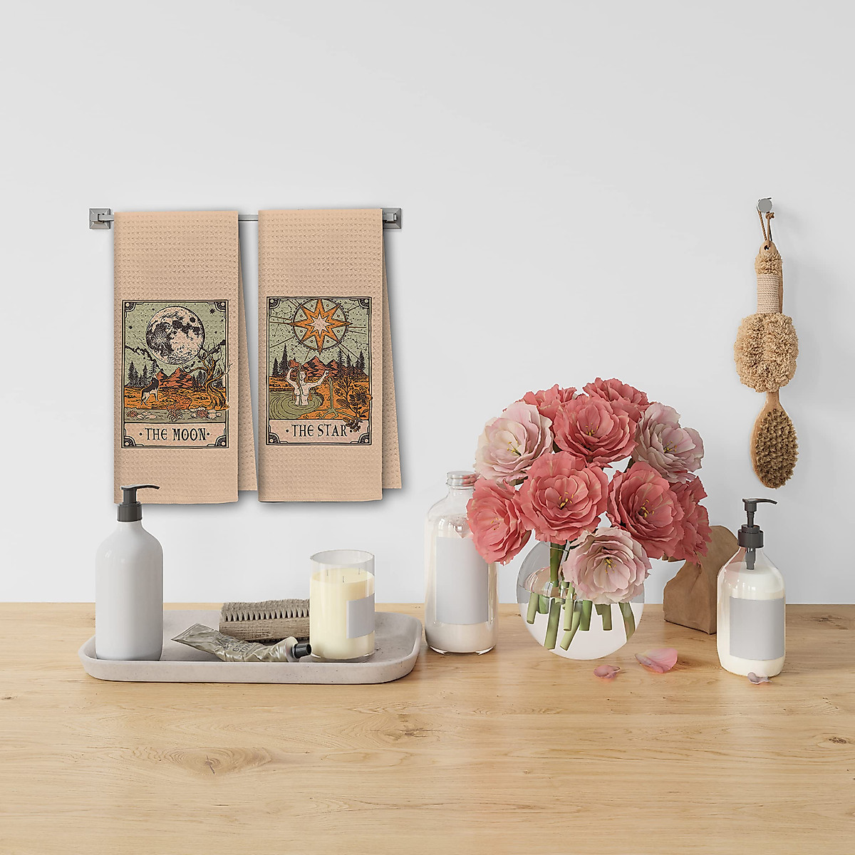 Dibor The Moon The Star Tarot Card Kitchen Towels Dish Towels Dishcloth Set of 2,Mystical Tarot Decorative Absorbent Drying Cloth Hand Towels Tea Towels for Bathroom Kitchen,Tarot Lovers Girls Gifts