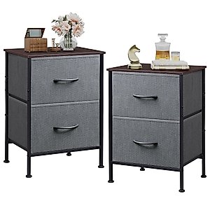 WLIVE Night Stand Set 2, Dresser and Nightstand Sets, Small Dresser for Bedroom with 2 Drawers, End Table with Fabric Bins for Closet, Bedside Furniture, College Dorm, Dark Grey