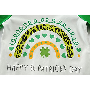 St Patricks Day Shirt for Toddler Boy Girl Green Clover Shamrock Leopard Print Raglen Long Sleeve Outfits Tops 100% Cotton Kids Clothes Tshirt 5T