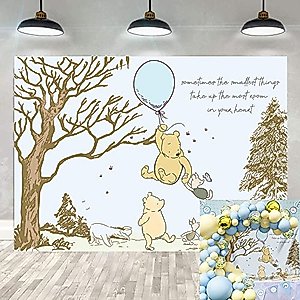 Classic Cartoon Bear Backdrop Boys Birthday Party Blue Balloon Pooh Friend Photograph Backdrop Cartoon Bear Birthday Baby Shower Decoration Background