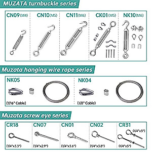 Muzata 10Pack 3.8Inch M6 Screw Eye Hook Wood Screws Metal Hook T316 Stainless Steel for Wood Securing Cable Wire Terminal Ring Eyelet Stand Self Tapping Eye Bolt Indoor Outdoor CN02