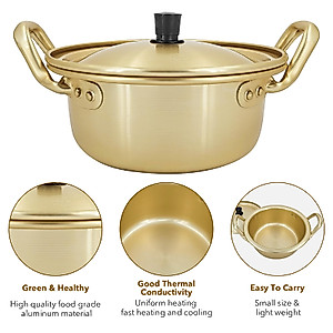 SSHAN Korean Ramen Pot with Lid - Light Weight Ramen Cooker Pot, Korean Cookware Noodle Pot Fast Heating for Kitchen Cookware, Easy Light Stockpot Soup Pot, Healthy, Sturdy, & Dishwasher Safe (16cm)