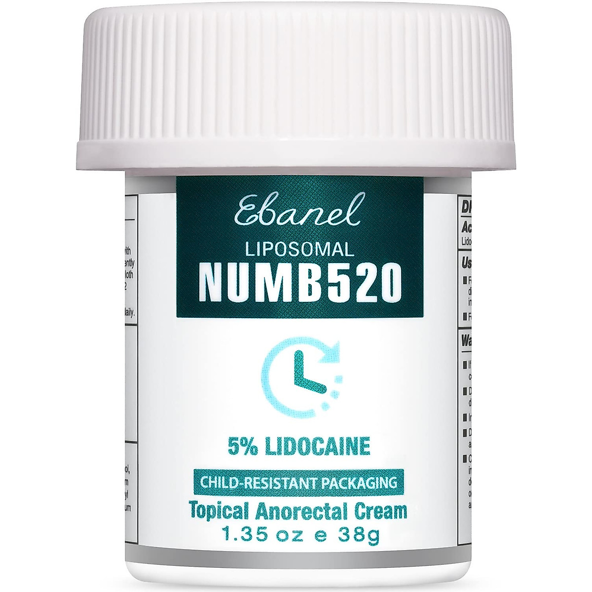 Ebanel 5% Lidocaine Numbing Cream, Pain Relief Burn Itch Numb Cream, Maximum Strength Topical Anesthetic with Allantoin, Vitamin E for Local and Anorectal Uses, Hemorrhoid Treatment, 1.35 Oz