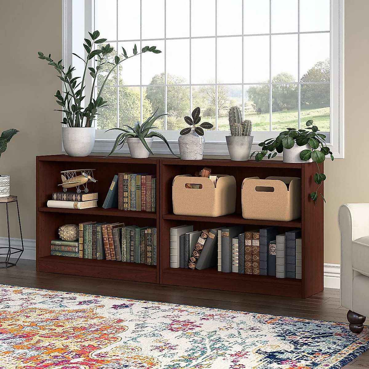 Bush Furniture Universal Small 2 Shelf Bookcase in Vogue Cherry - Set of 2, Matching Storage and Display Bookshelves for Home Office or Living Room Organization