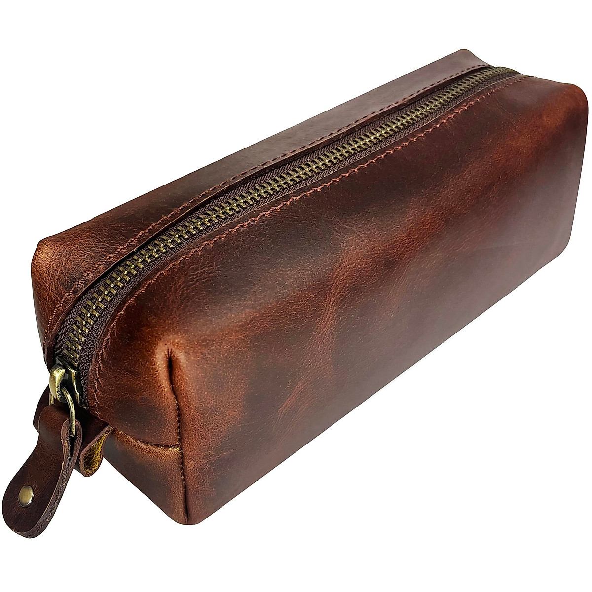 RUSTIC TOWN Leather Pencil Case - Handcrafted Full-Grain Zipper Leather Pen Pencil Holder - Elegant & Practical Pencil Pouch for Work & Office