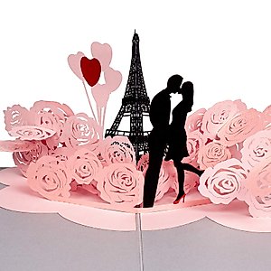 Paper Love Valentines Day Pop Up Card, Eiffel Tower, 3D Popup Greeting Cards, For Wedding, Anniversary, Valentine’s Day, Love, Romance, Birthday, All Occasion