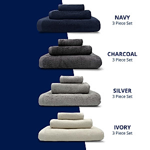 Lincoln & Palm 3 Piece Turkish Towels Set, Thick, Soft, Plush 700 GSM Spa & Hotel Quality, Silver Infused SILVERbac | Bath 58x30, Hand 30x16, Face Wash Cloth 13x13 (3 Piece Towel Set, Charcoal)