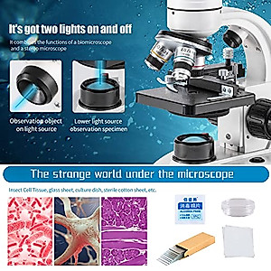 Compound Binocular Microscope, WF10x and WF25x Eyepieces,40X-2000X Magnification, LED Illumination Two-Layer Mechanical Stage