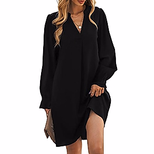 MARZXIN Casual 2025 Mini Dresses for Women Split V Neck Ruffled Sleeves Shirt Dress Long Sleeve Fall Formal Dresses Black L