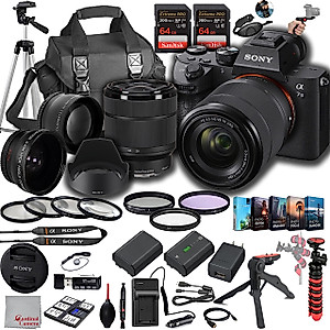 Sony a7 III Mirrorless Digital Camera 24MP w/ 28-70mmmm Lens, 128GB Extreem Speed Memory,.43 Wide & 2X Lenses, Case. Tripod, Filters, Hood, Grip,Spare Battery & Charger, Software Kit -Deluxe Bundle