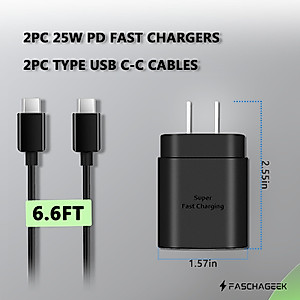 USB C Fast Charger for Samsung 25W Android Phone Charger 2 Pack Wall Charger Block with 6.6Ft Fast Charging Cable for Samsung Galaxy S23 Ultra, S23+/S23/S22/S21/S20/Note 20/Note 10