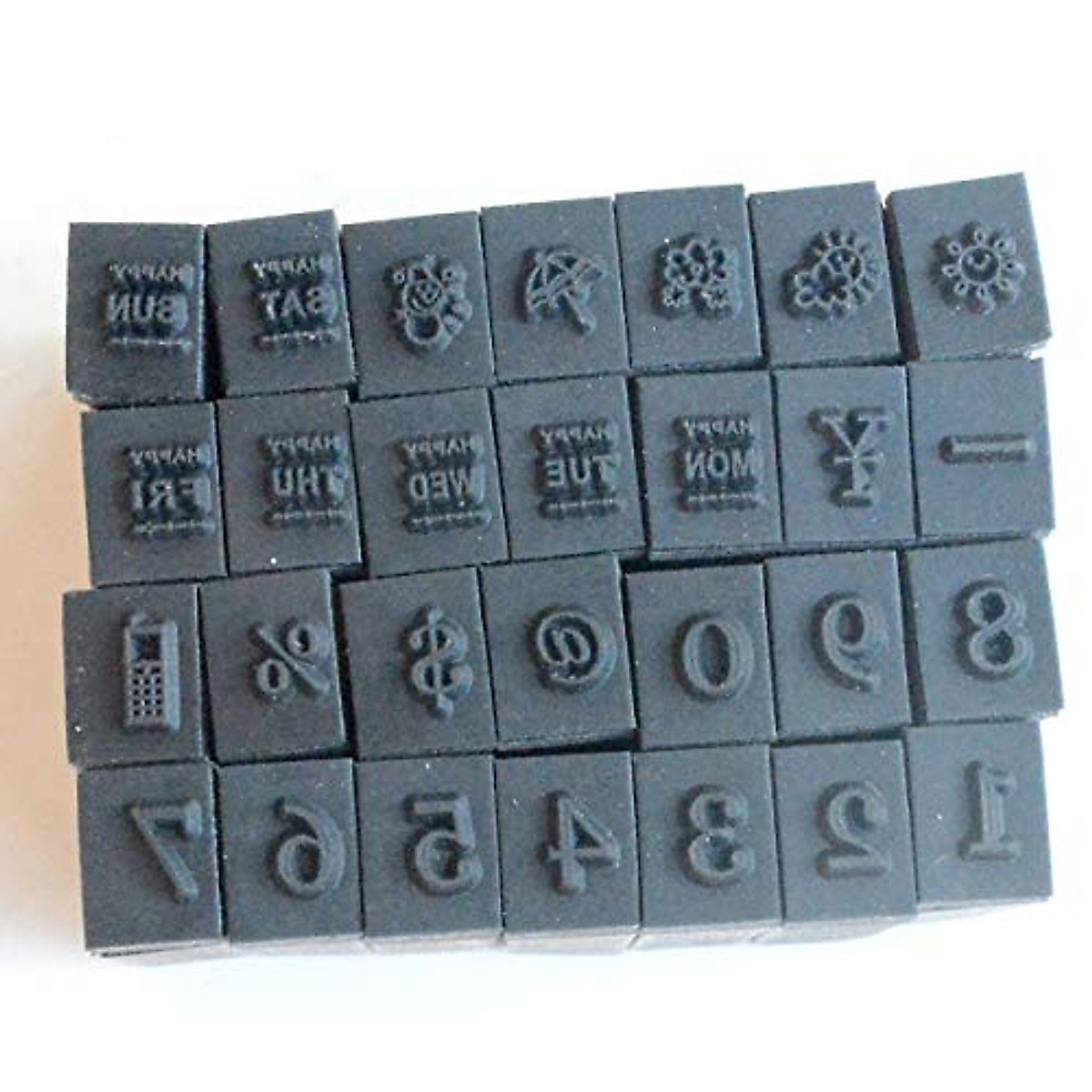 Pack of 28 Pcs Small Wooden Rubber Stamps 0.24 Inch of Number Week Weather for DIY Craft Card and Photo Album (28pcs Number Week Weather)