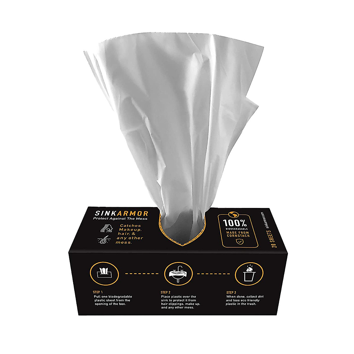 SinkArmor - Premium Barber Plastic Disposable Sink Guards - Beard Trimmer for Men Apron Cape & Beard Bib Alternative - Single Use - 20 Count