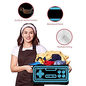 Video Game Cube Storage Organizer Bins with Handles,1PC Collapsible Canvas Cloth Fabric Storage Basket,Blue Gamer Kids Boys Gamepad Console Game Controller Kids' Toys Bin Boxes for Shelves