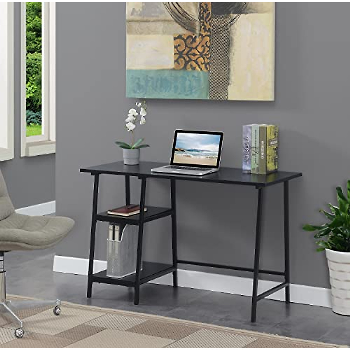 Convenience Concepts Designs2Go Trestle Wood Metal Desk, Black/Black