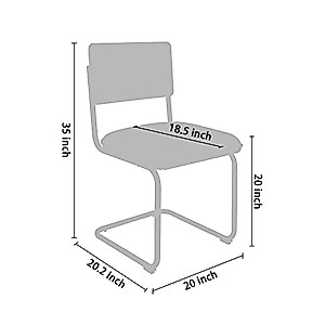 CangLong Mid-Century Modern, Natural Mesh Rattan Backrest, Upholstered Fleece Seat Armless Chairs with Metal Legs for Home Kitchen Dining Room, Set of 2, White