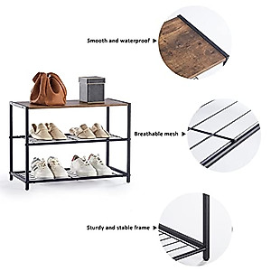 YOUDENOVA Metal Shoe Rack, 3-Tier Shoe Shelf with MDF Wood Top Board, Shoe Tower for Entryway, Shoe Storage Organizer for Hallway, Closet, Bedroom, Living Room - Rustic Brown