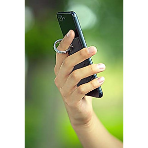 Ariel Edge Phone Card Holder with Ring Grip Stand Adhesive Stick-on Credit Card Wallet,Phone Stand for iPhone and Android and All Smartphones,Dual Rings can Split to Allow for car Vent (Sliver)
