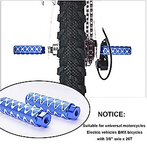 TUKIBNY Bike Pegs, Anti-Skid Aluminum Alloy BMX Foot Pegs Cycling Rear Stunt Pegs Fit 3/8 inch Axles(Blue)
