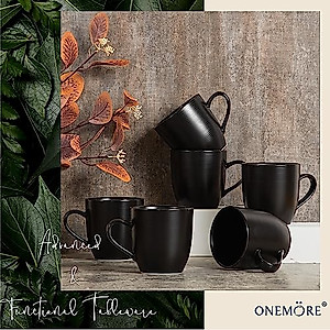 ONEMORE Coffee Mugs Set of 6, 16 oz Ceramic Mug with Handle for Tea Cocoa Milk Juice Latte Cappuccino, Large Coffee Cups for Men Women Home or Office Use Dishwasher & Microwave Safe, Black