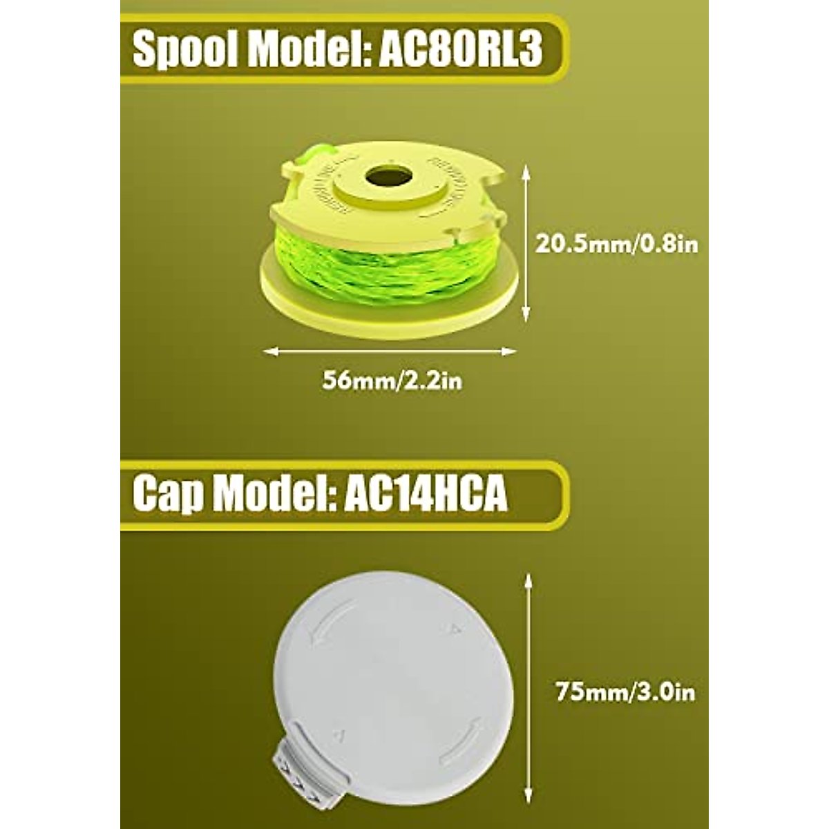 AC80RL3 String Trimmer Replacement Spool Line .080 Inch Twisted Line and Spool for Ryobi One Plus+ 18v 24v 40v Cordless Trimmers Weed Eater Auto-Feed Spool Line Refill 11ft（8+2 Pack）