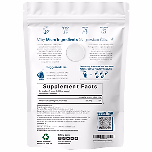 Pure Magnesium Citrate Powder (Citrato de Magnesio en polvo), 2 Pounds (32 Ounce), Pure and Filler Free, Relaxation and Nutrient Utilization, Vegan