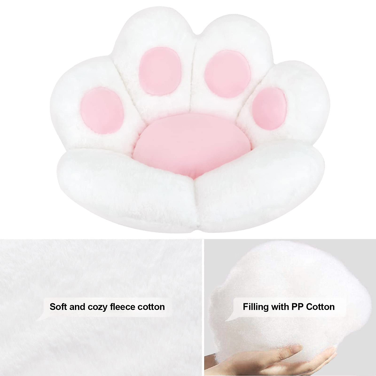 MMUK Reversible Chair Seat Cushion Plush Cat Paw Cushion Lazy Sofa Office Chair Cushion Bear Paw Shape Comfy Seat Pad Support Waist Backrest Floor Seating Cushions Mat,White-27.5x23.6in