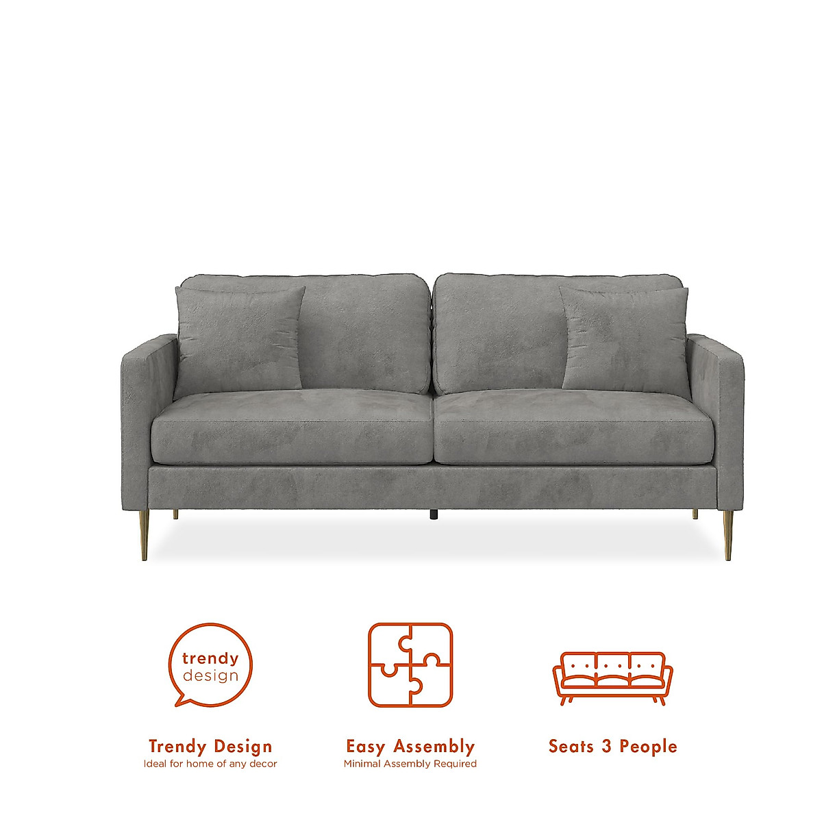 CosmoLiving by Cosmopolitan Highland Sofa with Pillows, Gray Velvet