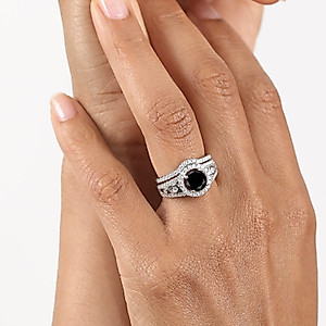 Gem Stone King 925 Sterling Silver Round Black Diamond and White Moissanite Wedding Engagement Ring Band Bridal Set For Women (1.84 Cttw, Available In Size 5, 6, 7, 8, 9)