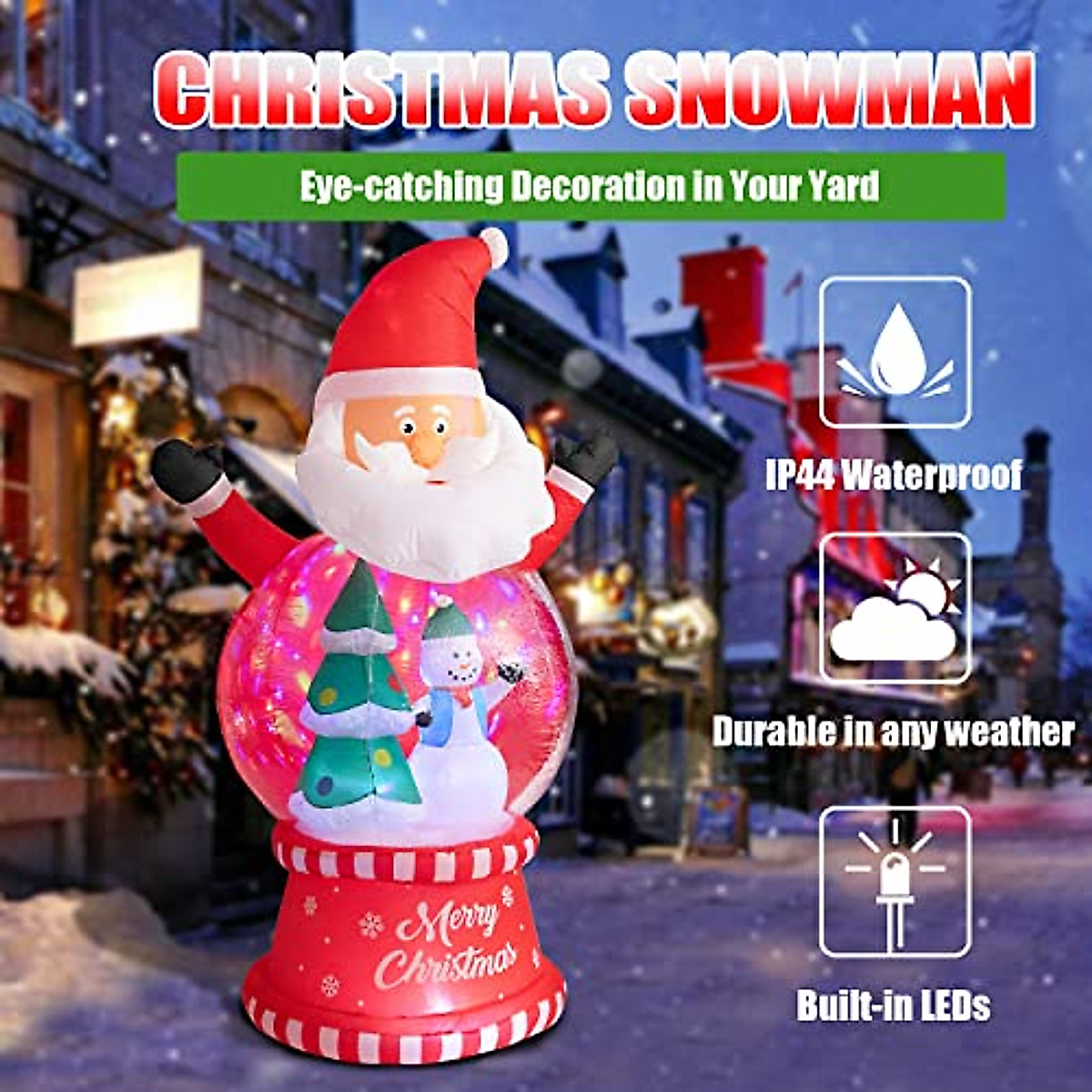 WONDER GARDEN Christmas Inflatable Blow Up Santa Claus with Build-in Rotating LEDs Inflatables for Holiday Party Xmas Lawn Garden Yard Decorations