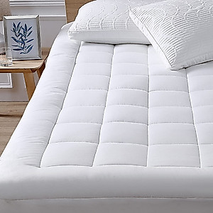 Queen Mattress Pad Cover Cooling Mattress Topper Pillow Top with Down Alternative Fill (8-21” Fitted Deep Pocket Queen Size)