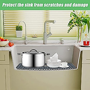 Kitchen-Sink-Protector - 26''x 14'' Guokller Silicone Sink-Protectors for Rear Drain Kitchen-Sink, Grid Accessory, Kitchen-Sink-Mats for Bottom of Farmhouse Stainless Steel Kitchen-Sink