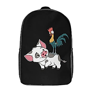 Moana Pua Pig and HeiHei Chicken Printed Backpack 17 Inch Shoulders Daypack Large Capacity Laptop Bag for Men Women
