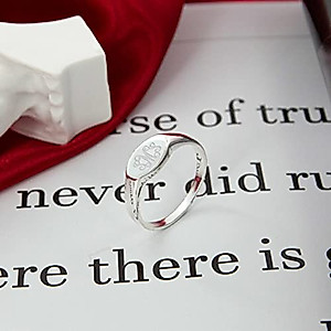 Dodostar Women Monogram Rings for Signet Ring Monogrammed Pinky Initial Letter Personalized Engraved Custom Name Sterling Silver