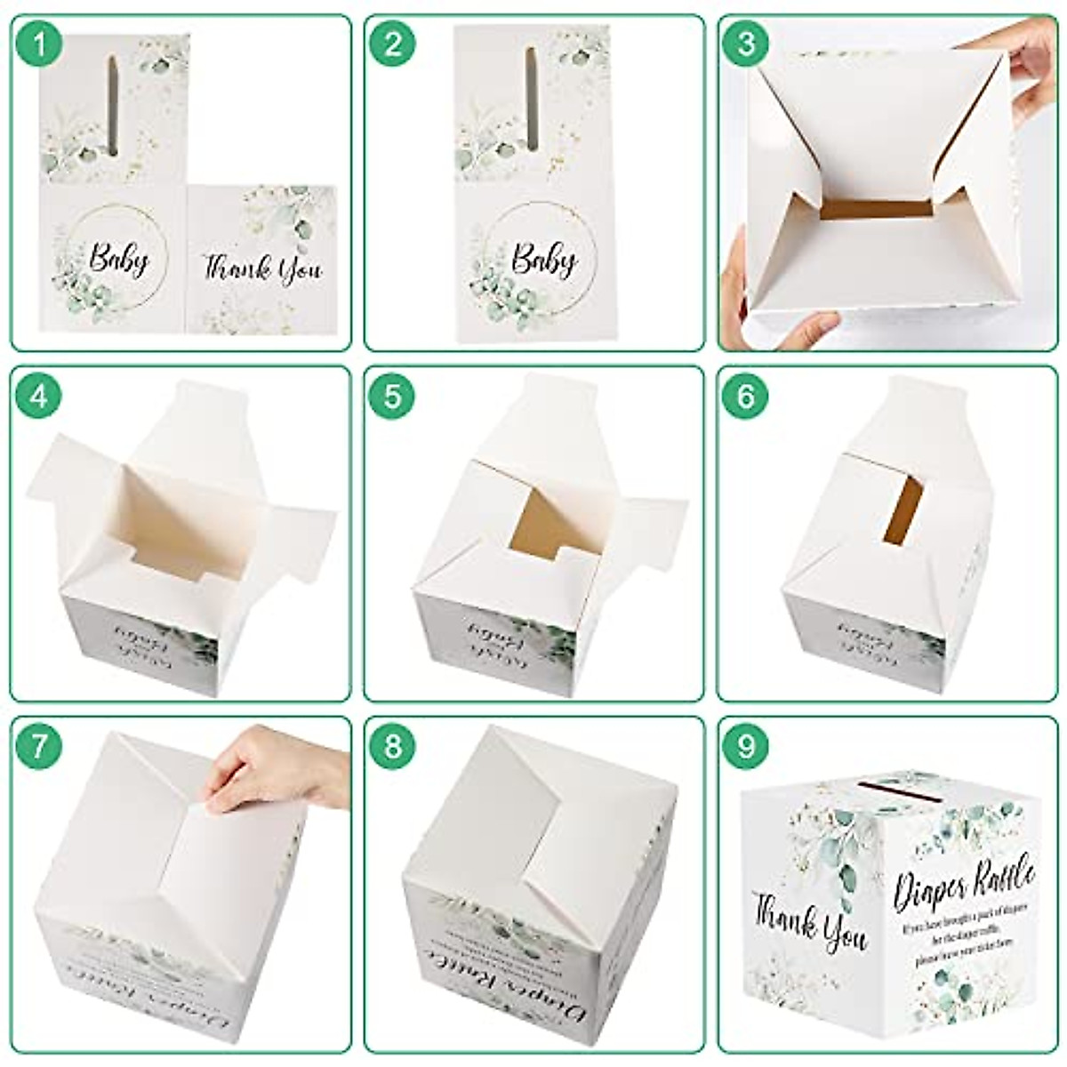 Pajean 51 Pcs Greenery Diaper Raffle Tickets with Card Sign Box Baby Shower Party Decorations Leaves Diaper Raffle Insert Invitations Card, Bring a Pack of Diapers to Win Prize