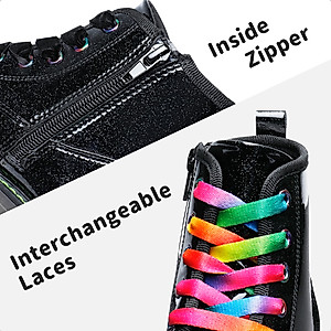 DREAM PAIRS Girls Boys Glitter Ankle Boots Side Zipper Combat Shoes with Lace Up for Toddler/Little Kid/Big Kid,Size 2 Little Kid,Black/Pu,SDBO2220K