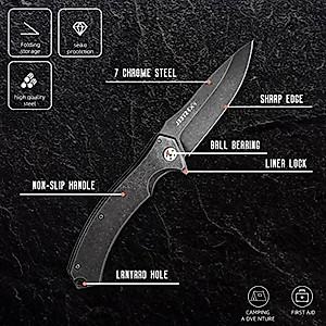 FXFSTEEL Folding Knives AUS-8 Blade with Stainless Steel Handle Multi tool Tactical Knife for Outdoor, Survival, Hunting and Camping EDC Pocket Folding Knife with Clip