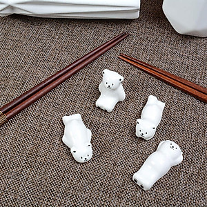 ORYOUGO Set of 4 White Bear Ceramic Chopstick Holder Creative Polar Bears Chopstick Rest Spoon Fork Knife Rack Table Decor