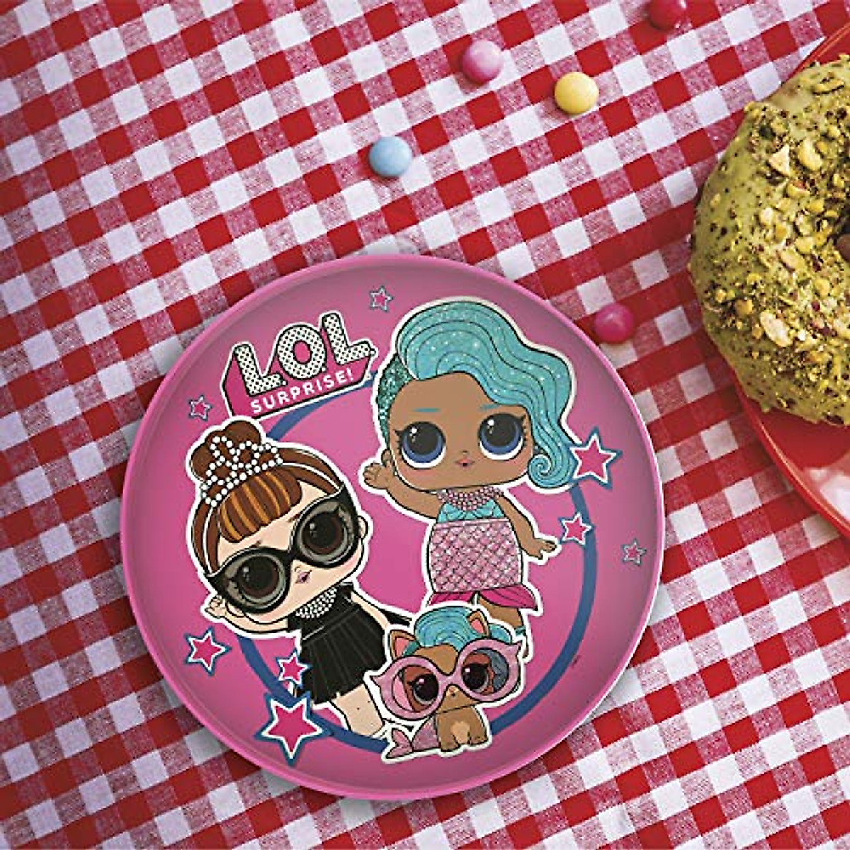 Zak Designs LOL Surprise 2pc Double-Sided with Standard and 3-Section Divided 2-in-1 PP Flip-It Plate,Non BPA Material is Durable and Perfect for Kids, 9 inches
