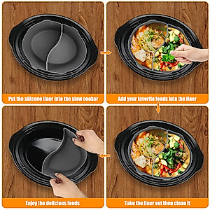 Slow Cooker Divider Liner for 6 QT Crockpot, Food Grade Silicone Reusable Leakproof Crockpot Divider, NON BPA Dishwasher Safe Slow Cooker Liner for 6 Quart Pot (2 Compartments)