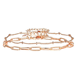 14K Rose Gold Plated Dainty Bracelet Layered Fashion Paperclip Link Bracelets for Women Girls Men(Rose Gold)