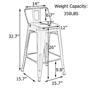 Andeworld Metal Bar Stools Counter Height Stool Industrial Kitchen Barstools Set of 4 (26 Inch, Black)