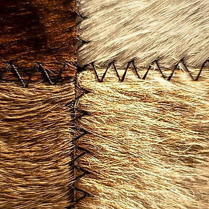 FOTA 100% Genuine Leather Cowhide Patchwork Area Rug Cow Skin Soft Hair Suede Carpet Throw Real Natural Pattern Cowhides Rustic Barn House Decor Western Southern Boho (Black Center Mix, 4' x 3')