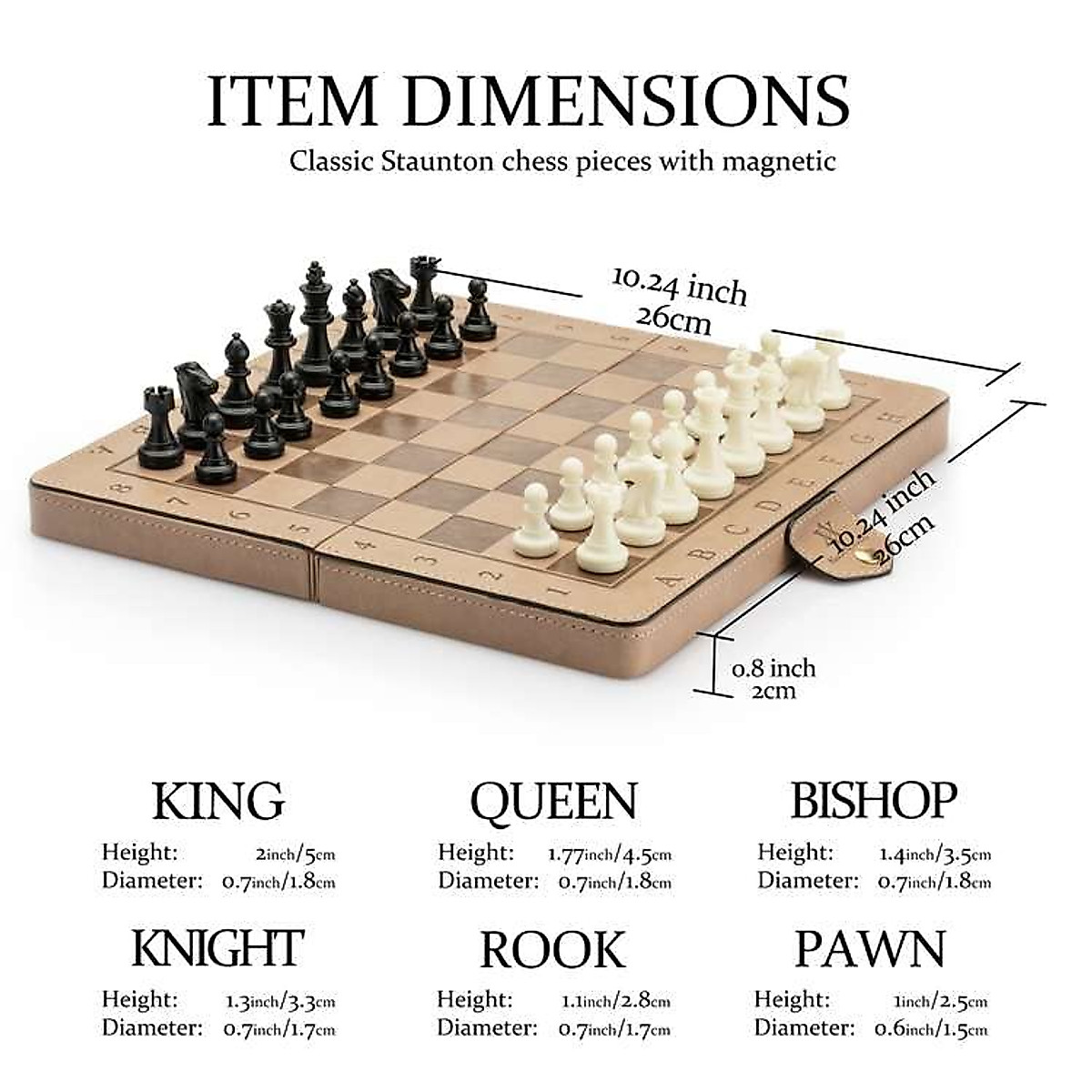 A&A Magnetic Travel Chess Set w/Folding Chess Board, Educational Toys for Kids and Adults - 8"(20cm) * 8"(20cm) Board