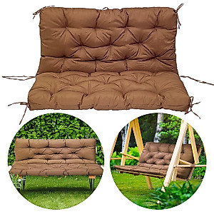 Matalde Outdoor Swing Cushions Swing Cushions 3 Seater Replacement with Backrest and Straps Waterproof Thicken 3" Outdoor Swing Cushions for Patio Garden Furniture Terrace-60x40 inches,Dark Brown