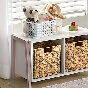 iDesign Spa Storage Organizer Basket with Handle, Stackable Container for Bathroom, Health, Cosmetics, Hair Supplies and Beauty Products, 8.69" x 13.94" x 5.12", Frost White