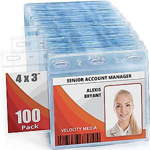 Mifflin-USA Card Protector (4x3 Inch, Clear, Bulk 100 Pack) Quick Load Horizontal No Zipper Name ID Badge Holder