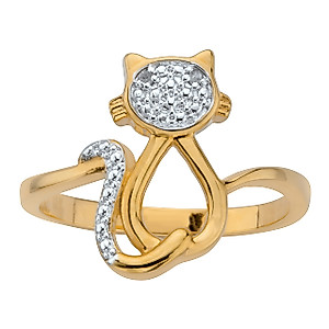 PalmBeach Yellow Gold-plated Genuine Diamond Accent Cat Ring Sizes 6-10 Size 8