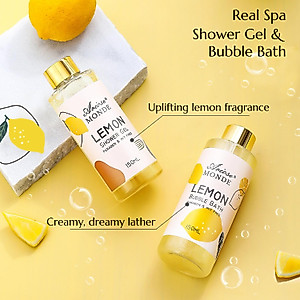 Lemon Scent Bath Spa Gift Box Set for Women - Shower Gel, Bubble Bath, Body Cream, Soap, Salt, Essential Oil